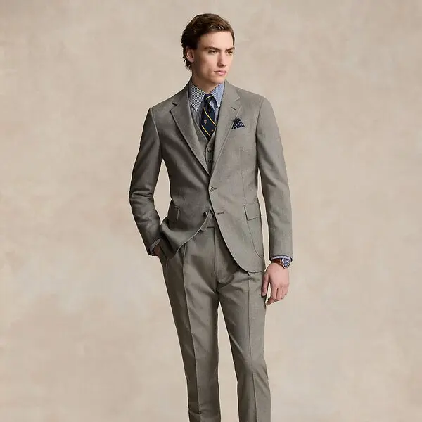 Ralph Lauren Polo Wool Flannel 3-Piece Suit In Light Grey Melange